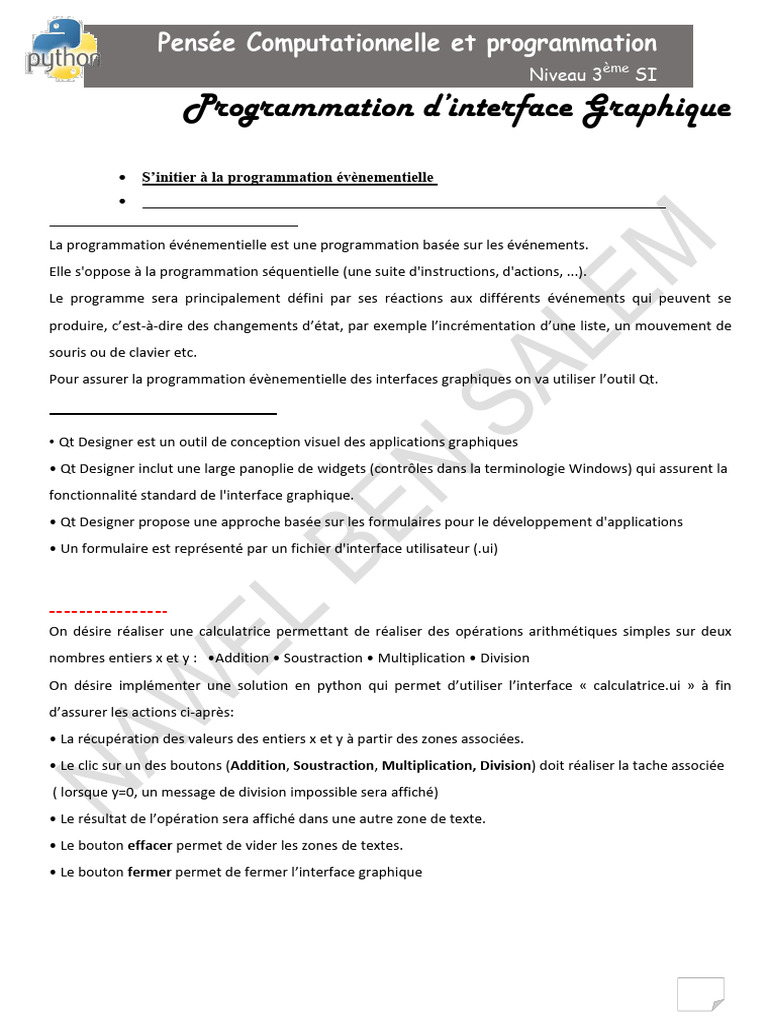 CH 8 Interfave Graphique 3info 2025 | PDF | Programmation informatique | Interface graphique