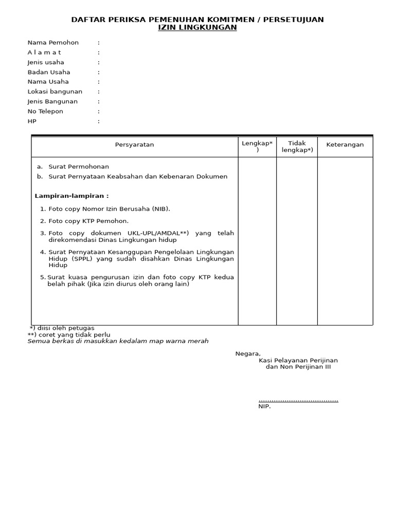 FORM IZIN LINGKUNGAN New | PDF