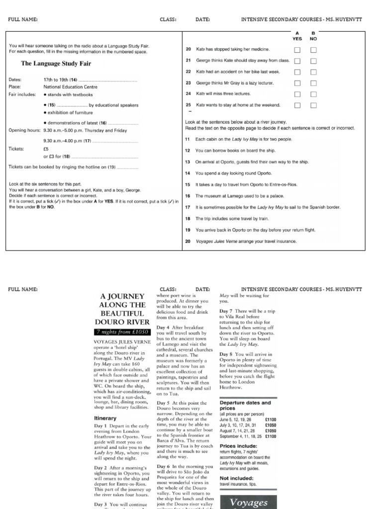 PET Reading & Listening Minicourse | PDF