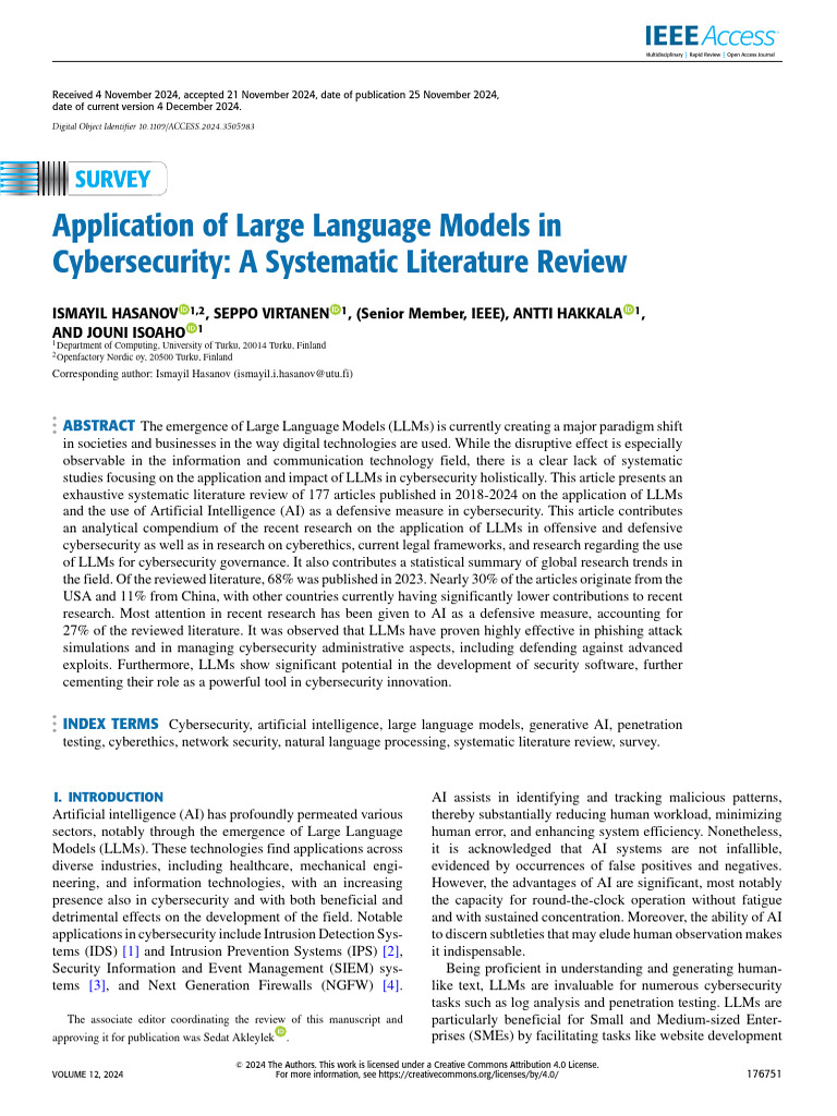 Application of Large Language Models in Cybersecurity A Systematic ...