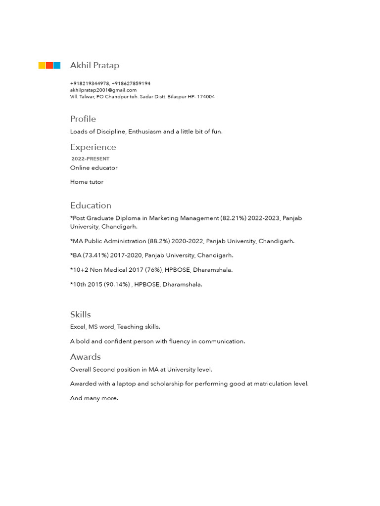 CV Akhil Pratap | PDF