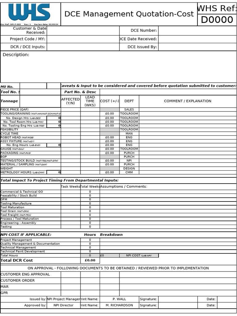 NPI-F-005 NPI Change Management Quote Master E | PDF | Business ...
