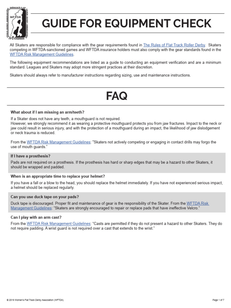 WFTDA Roller Derby Gear Compliance Guide | PDF