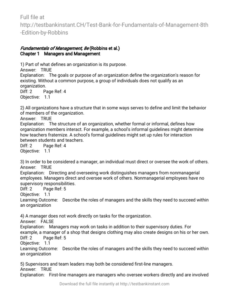 Fundamentals of Management Test Bank | PDF