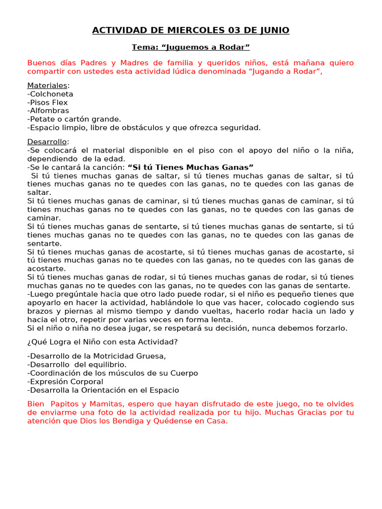 Actividad Lúdica: Juguemos a Rodar | PDF