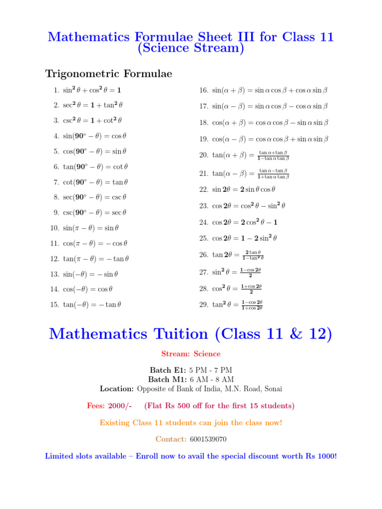 Formula Sheet CH 3 | PDF