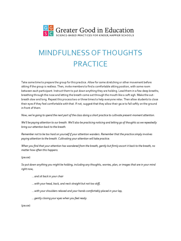 GGIE Mindfulness of Thoughts Practice | PDF | Thought | Attention