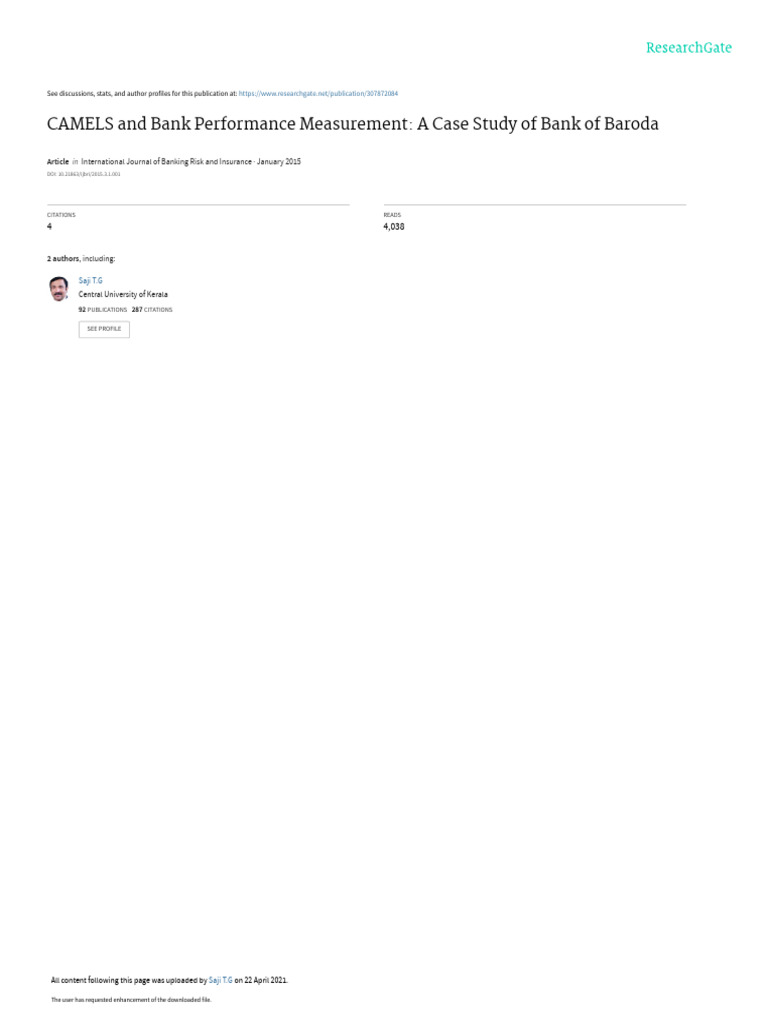 CAMELS and Bank Performance Measurement | PDF | Banks | Risk