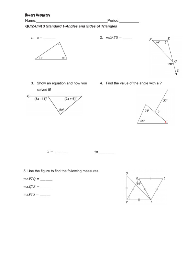 QUIZ - Angle and Sides of Triangles | PDF