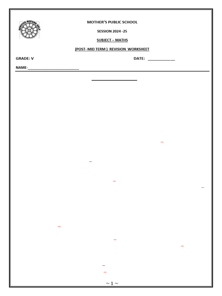 Grade V Maths Revision Worksheet | PDF | Volume | Mathematical Concepts