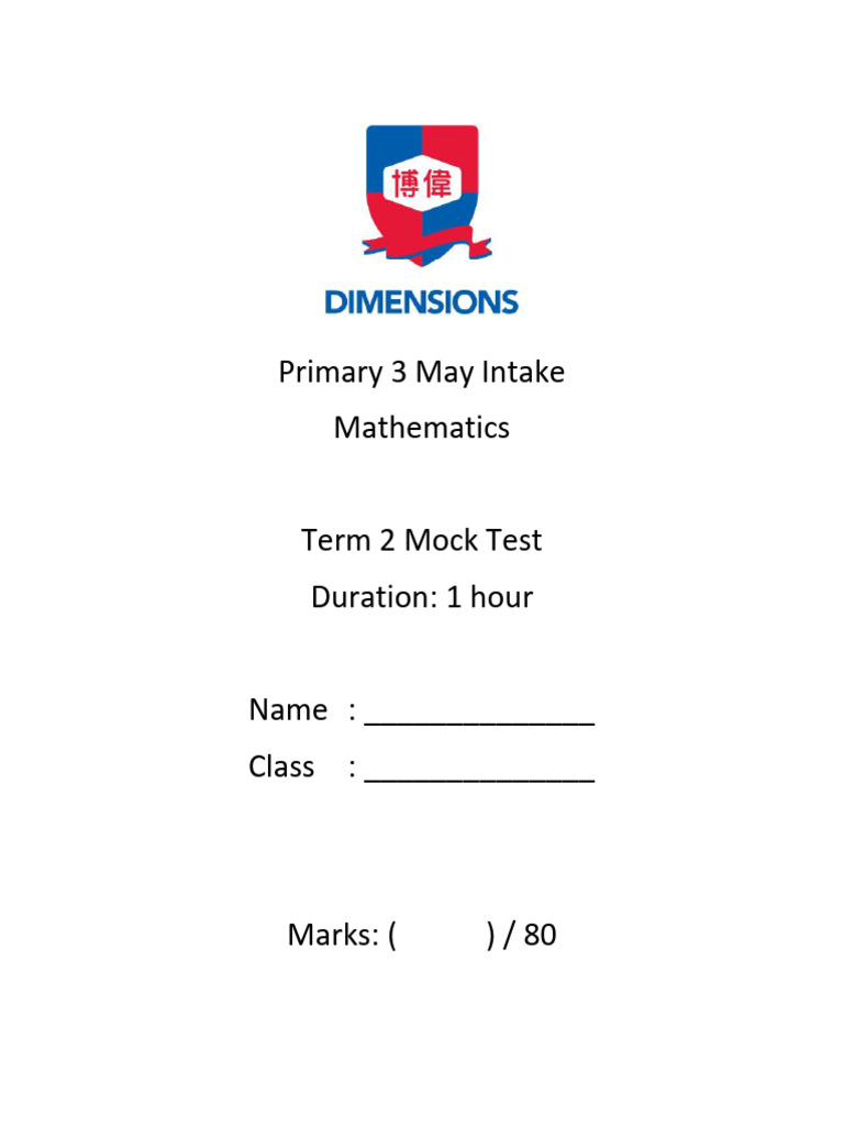 Primary 3 Math Mock Test - May 2023 | PDF | Mathematics