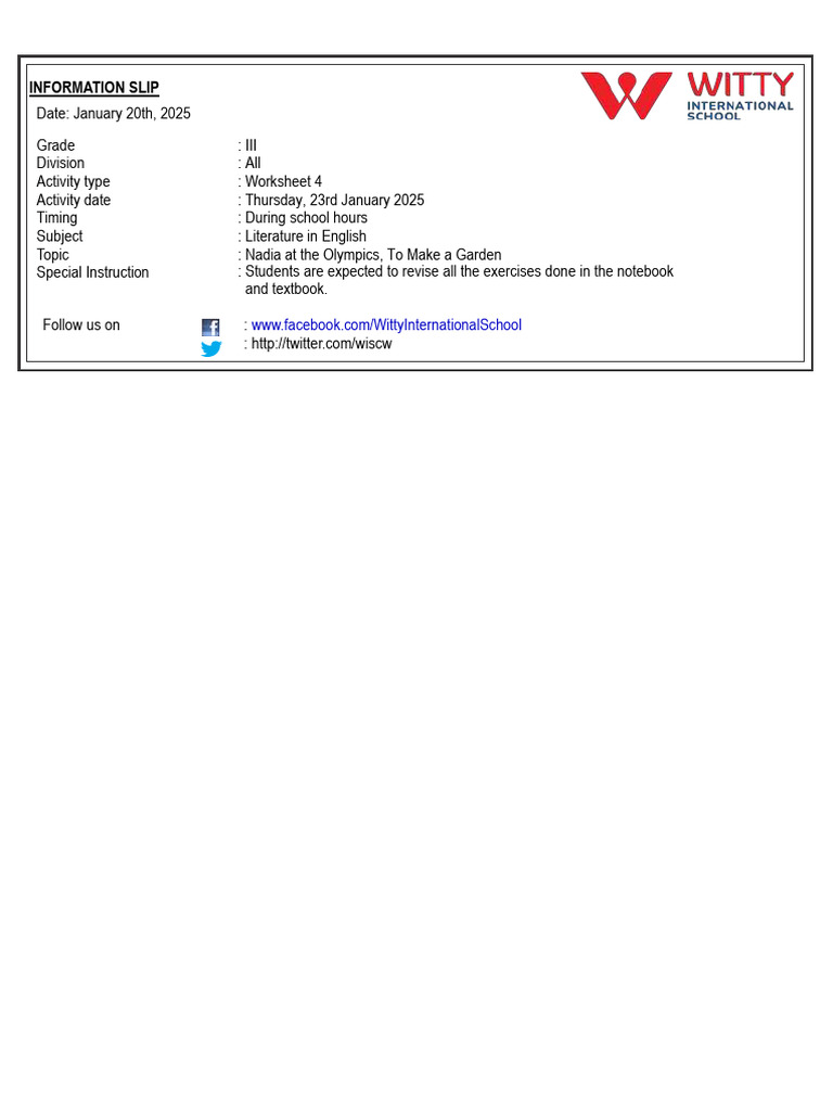 Grade 3 - Literature in English Worksheet Slip 4 | PDF