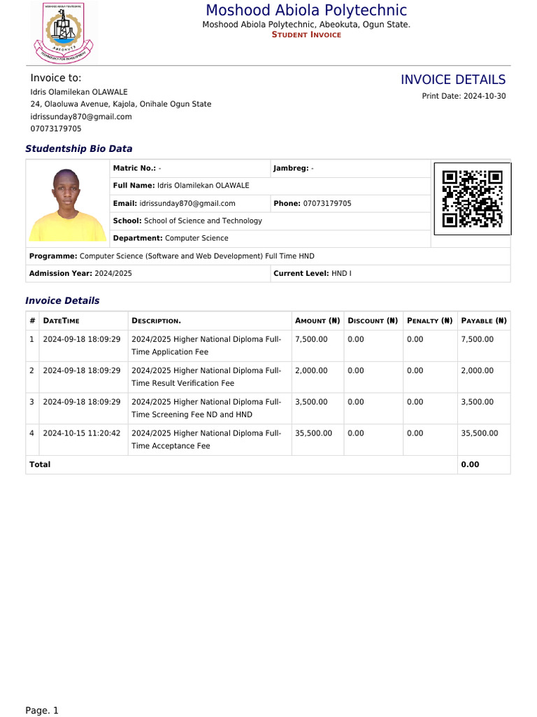 Student Invoice | PDF