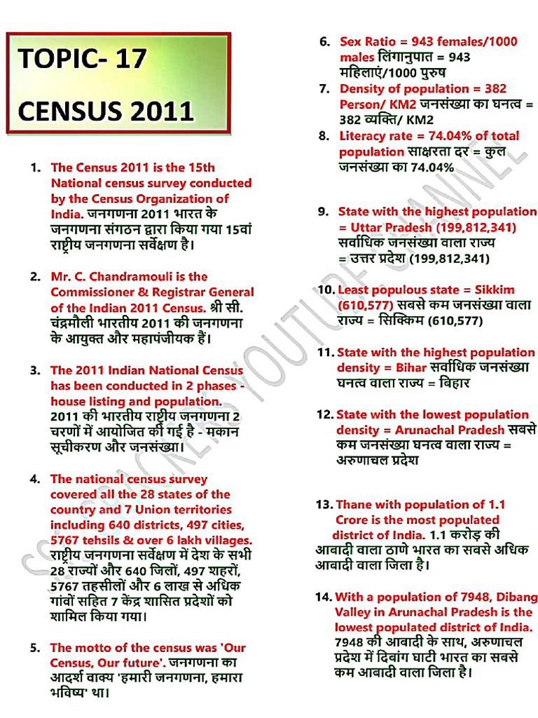 Static GK - Census of India - Static GK For SSC CGL 2023 | PDF