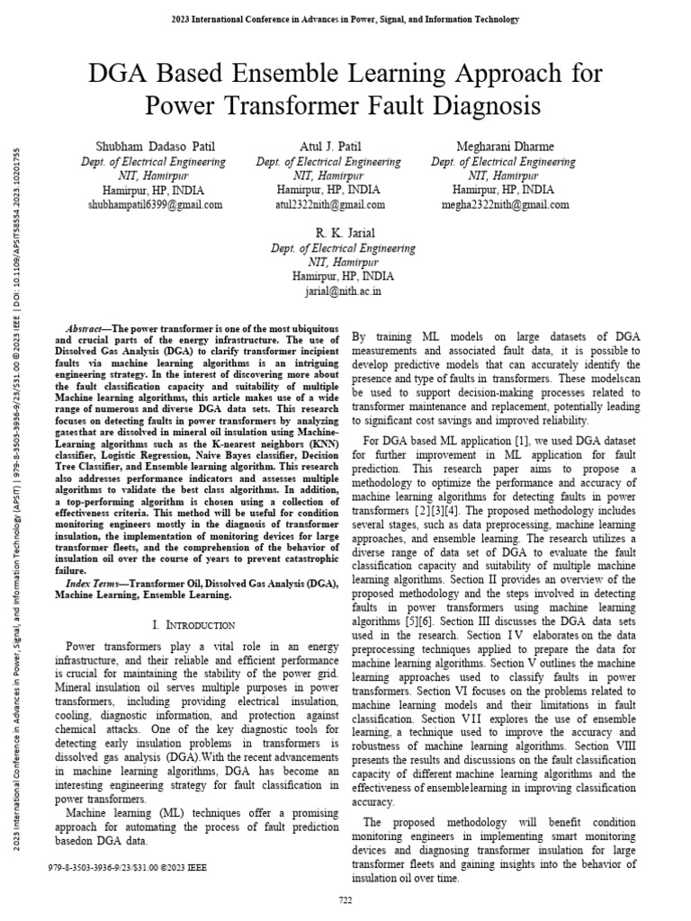 DGA Based Ensemble Learning Approach For Power Transformer Fault Diagnosis | PDF | Machine ...