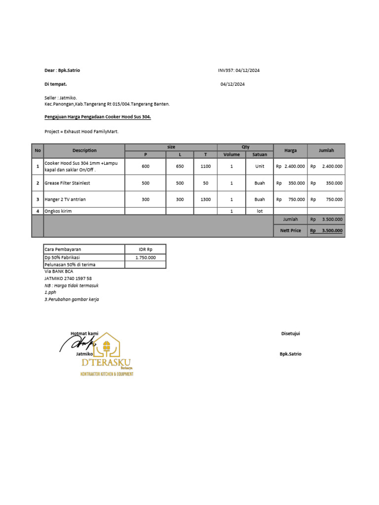 Invoice Hood Pak Satrio (2) - 1 | PDF