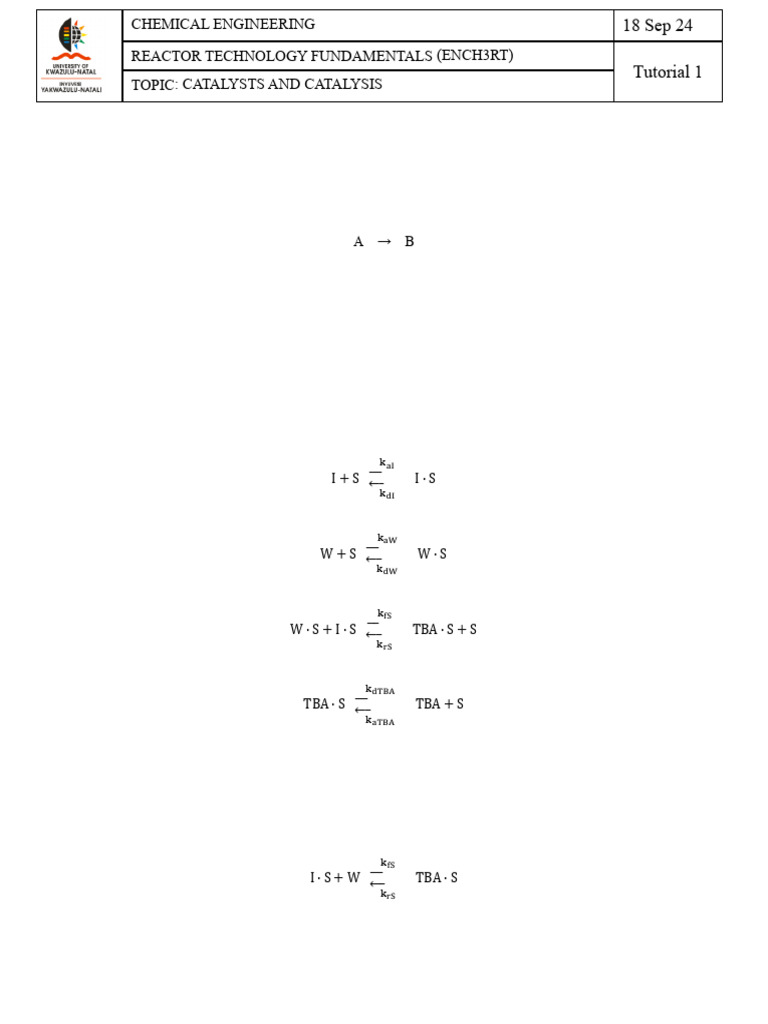 Tutorial 1 - Catalysts and Catalysis | PDF | Catalysis | Adsorption