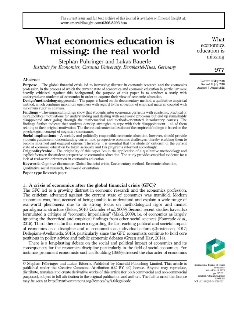Real-World Gaps in Economics Education | PDF | Economics | Methodology