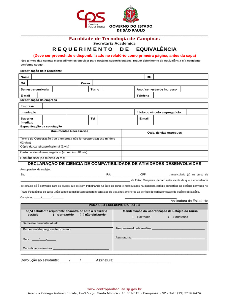 1 - Requerimento de Equivalência | PDF