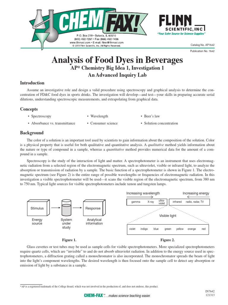01 - Analysis of Food Dyes in Beverages Student | PDF ...