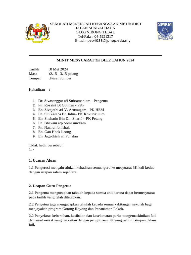 Minit Mesyuarat 3K bIL 2 2024 | PDF