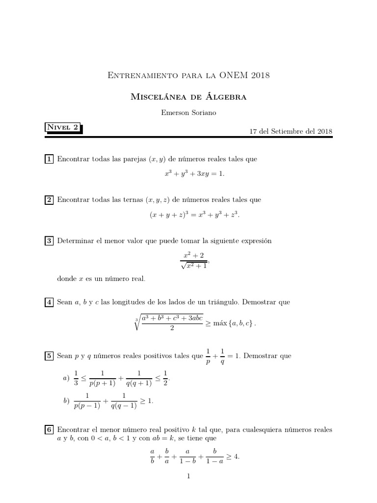 Miscelánea de Álgebra (Lista 1) | PDF | Número Real | Matemáticas