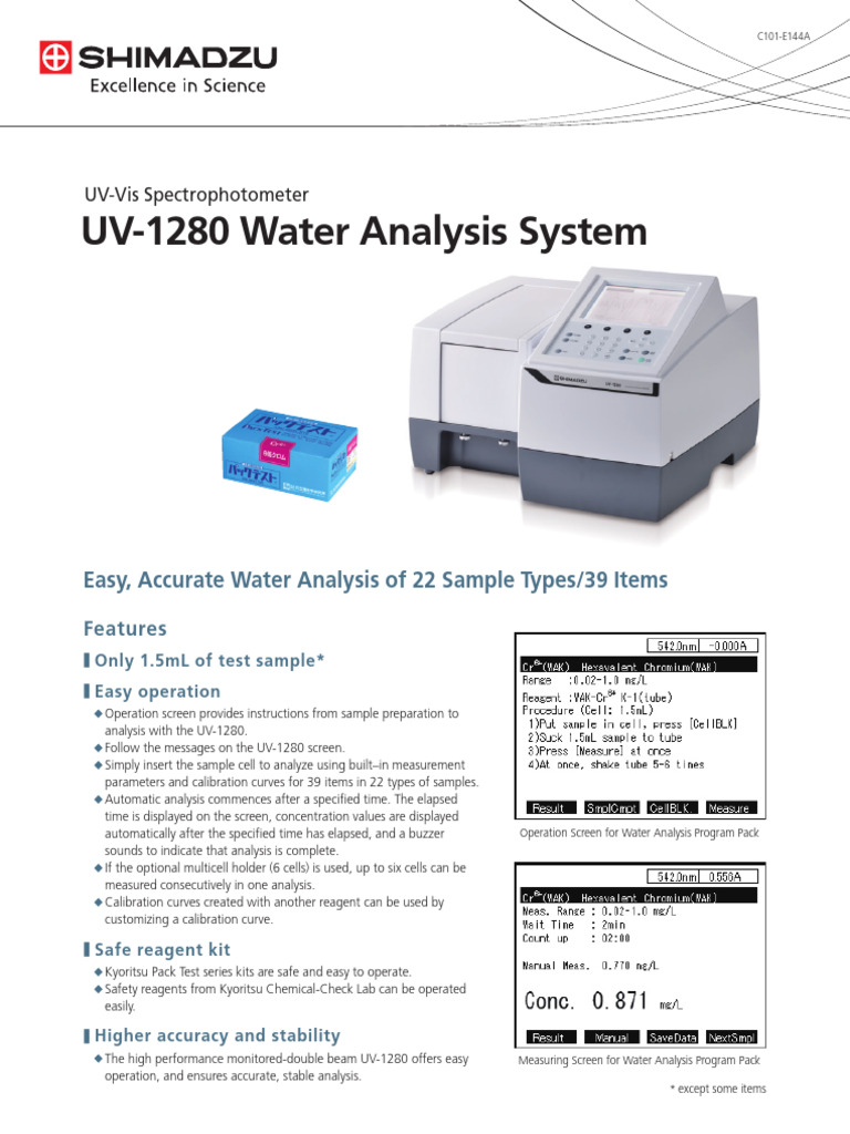 Shimadzu UV-1280 For Water Analysis | PDF | Chromium | Manganese