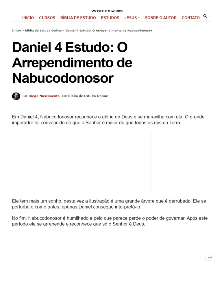 Daniel 4 Estudo - O Arrependimento de Nabucodonosor - Jesus e A Bíblia | PDF | Daniel ...