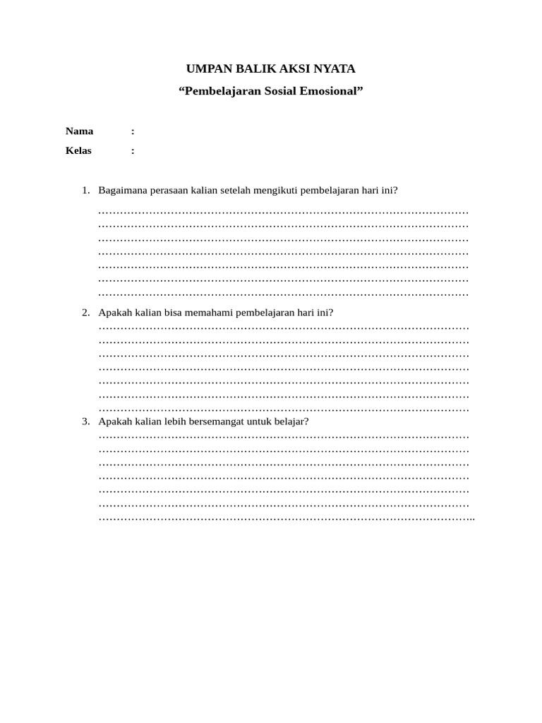 umpan balik Modul 2 Pembelajaran Sosial Emosional | PDF