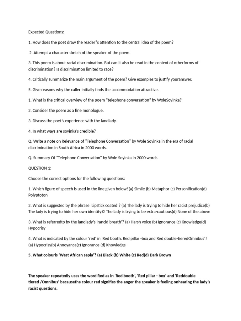 Telephone Conversation Poem Notes | PDF | Prejudices