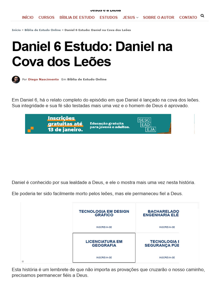 Estudo de Daniel 6: Cova dos Leões | PDF | Daniel (personagem Bíblica ...