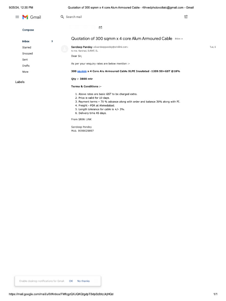 SRiNi LiNK - Cable Quotation | PDF