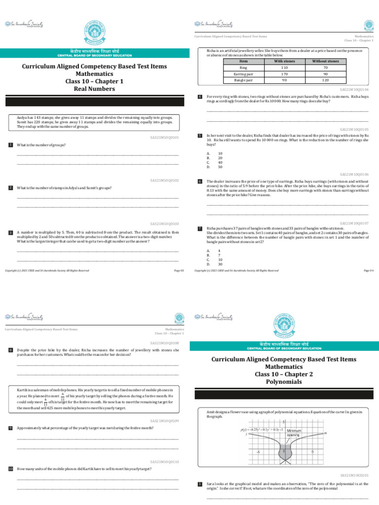 SAS - Maths Class 10 6 11 | PDF | Polynomial | Length
