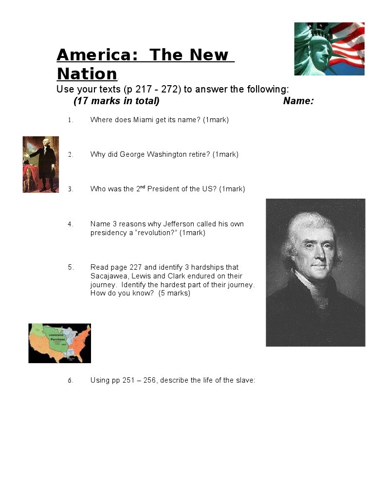 America: The New Nation: Use Your Texts (P 217 - 272) To Answer The ...