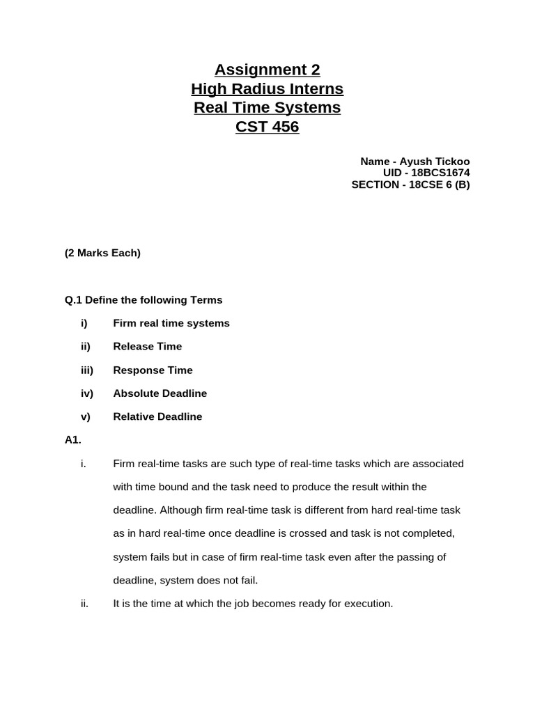 18bcs1674 Assignment-2 Rts Cst-456 | PDF | Intercontinental Ballistic Missile | Ballistic Missile