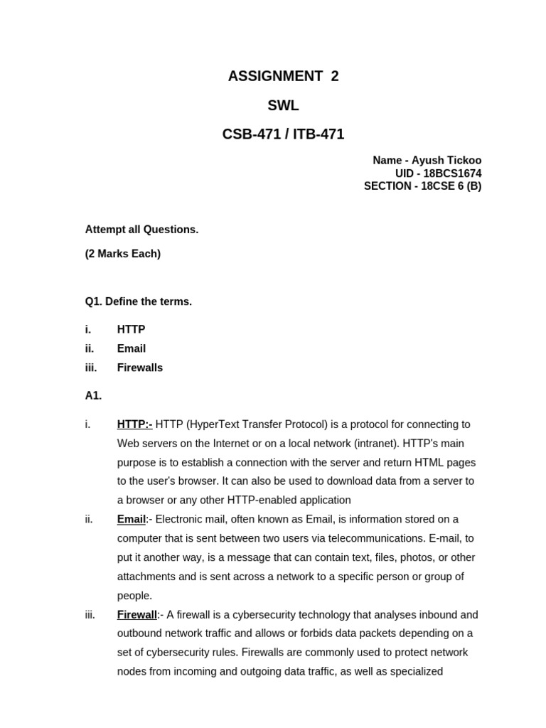 18bcs1674 Assignment-2 SWL Csb-471 | PDF | Security | Computer Security