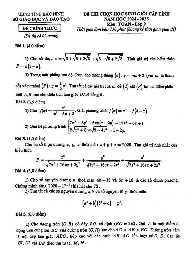 De Chon Hoc Sinh Gioi Tinh Toan 9 Nam 2024 2025 So GDDT Bac Ninh | PDF