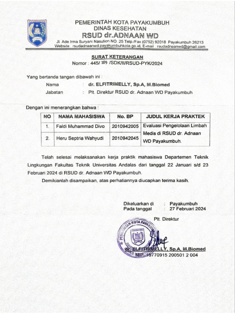 Surat Keterangan Selesai KP_Faldi Muhammad Divo_Heru Septria Wahyudi | PDF