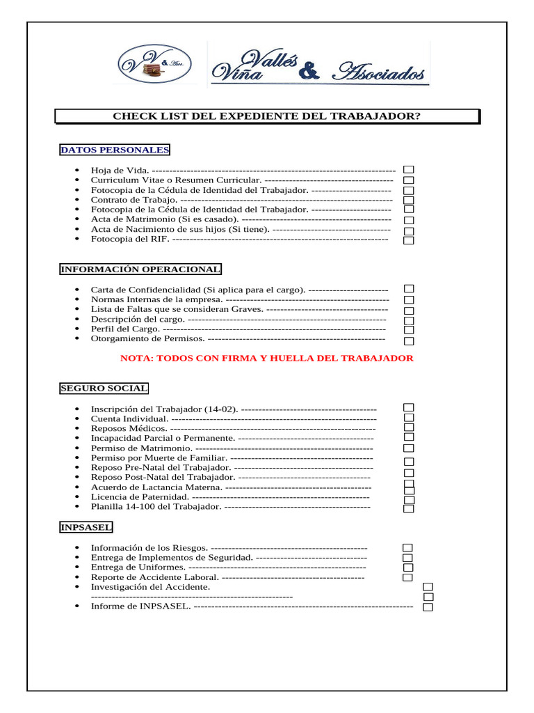 FORMATO 1 Check List Del Expediente de Un Trabajador | PDF