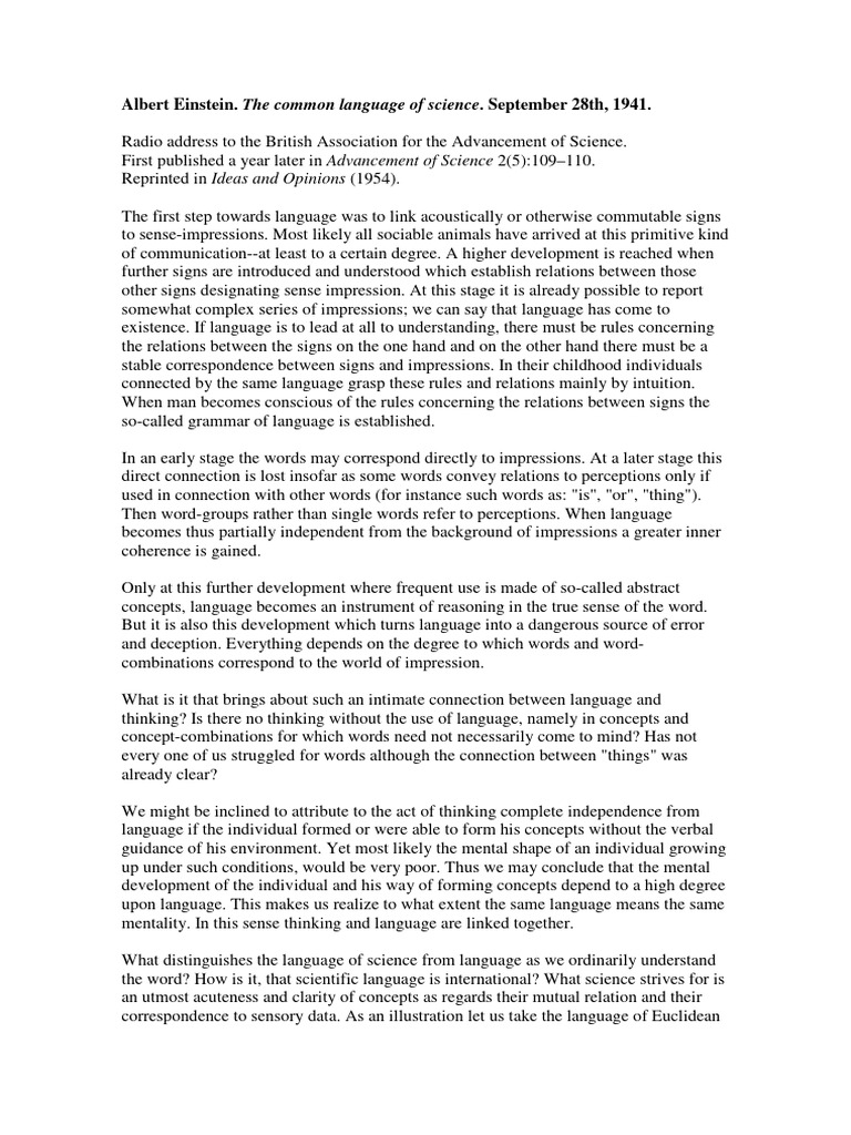 Einstein on Language and Science | PDF | Concept | Word