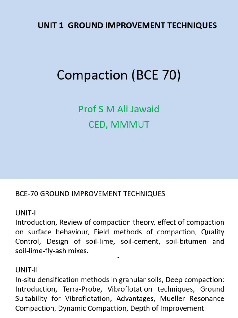 BCE 70 Unit 1(a) compaction | PDF | Soil Mechanics | Soil