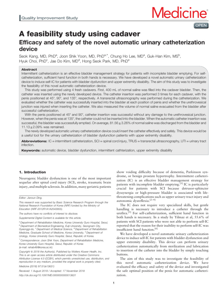 A Feasibility Study Using Cadaver Efficacy and Saf | PDF | Catheter ...
