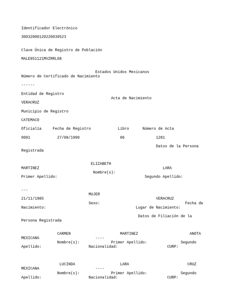Acta Elizabeth Martinez Lara | PDF | Gobierno y personalidad | Información del gobierno