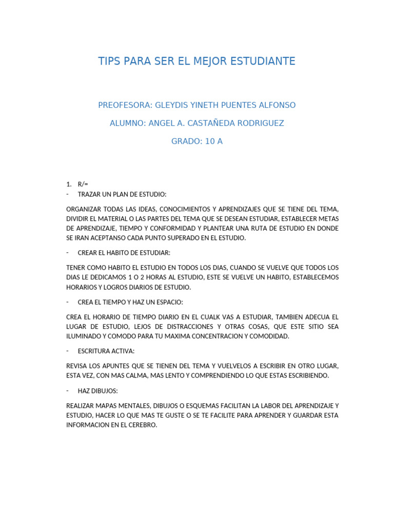 Tips para Ser El Mejor Estudiante | PDF | Cognición | Ciencia cognitiva