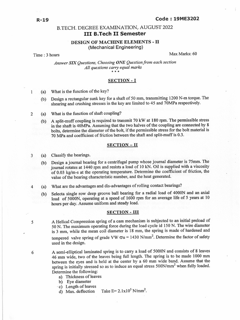 III Btech - II Sem August 2022 | PDF | Gear | Heat Transfer