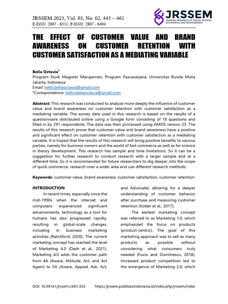 2023 Cust Value, Brand Awareness, Cust Satisfaction, Cust Retention | PDF | Marketing ...