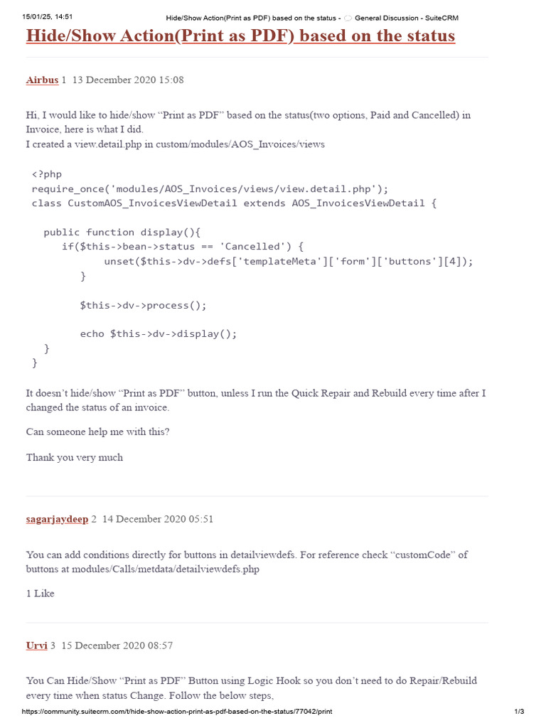 Hide - Show Action (Print As PDF) Based On The Status - ? General Discussion - SuiteCRM | PDF ...