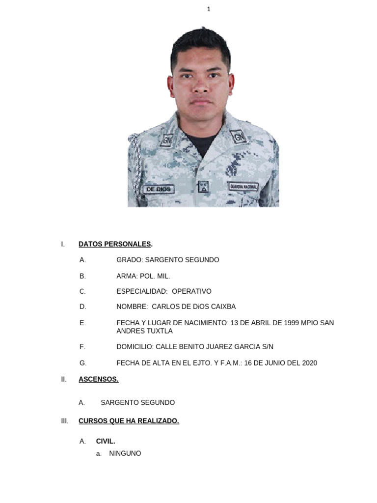Perfil de Sargento Segundo Carlos Caixba | PDF
