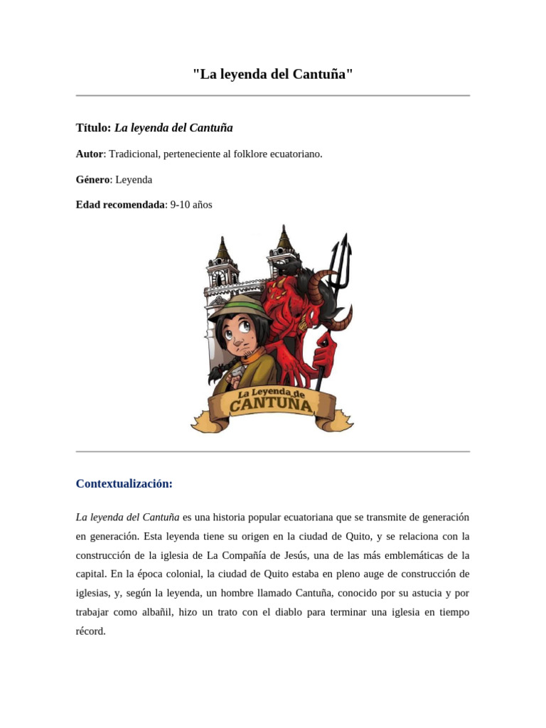 La Leyenda Del Cantuña | PDF | Diablo | Leyendas