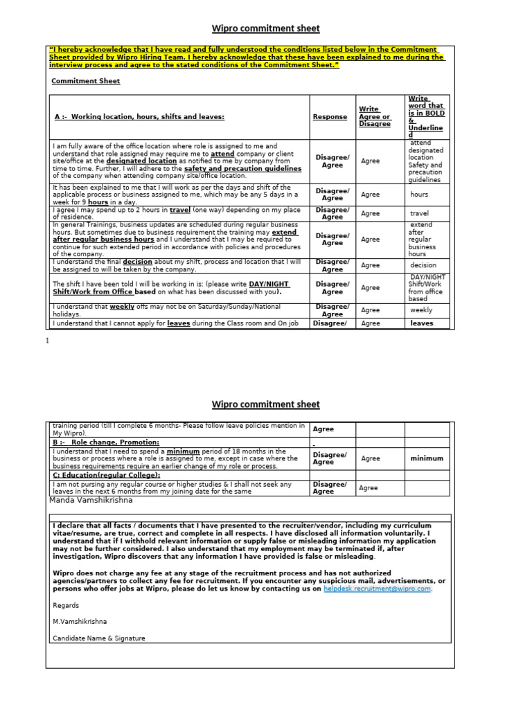 Commitment sheet (1) | PDF